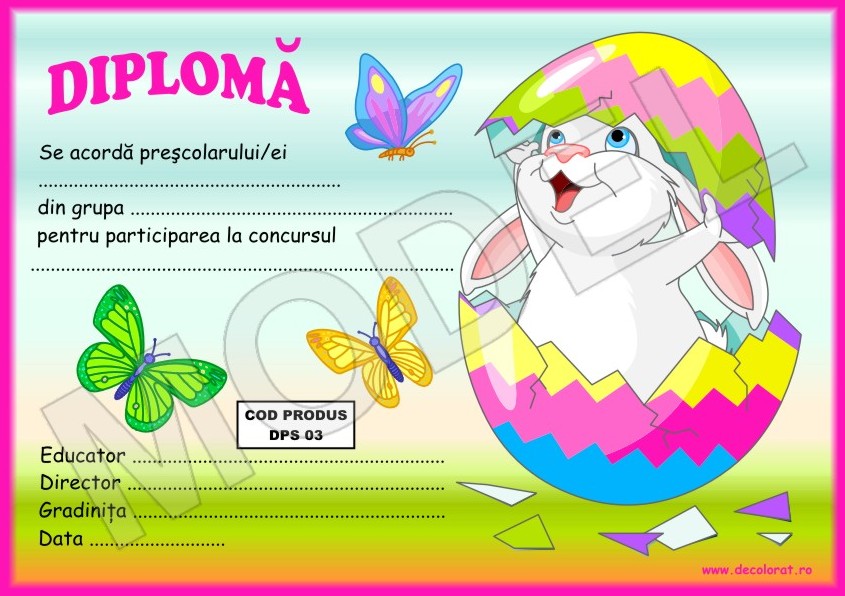 PLANSE DE COLORAT: DIPLOME DE PASTE CU IEPURASI