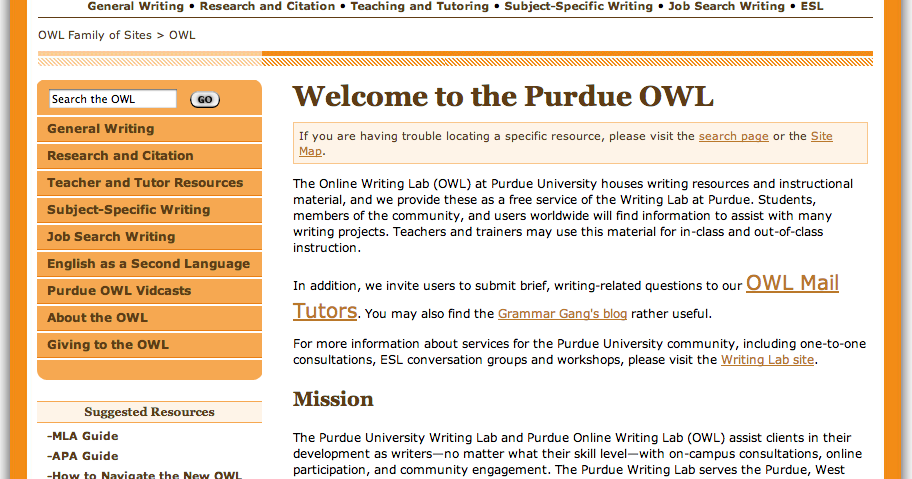Online Course Lady: Writing Laboratory: Website: Purdue OWL