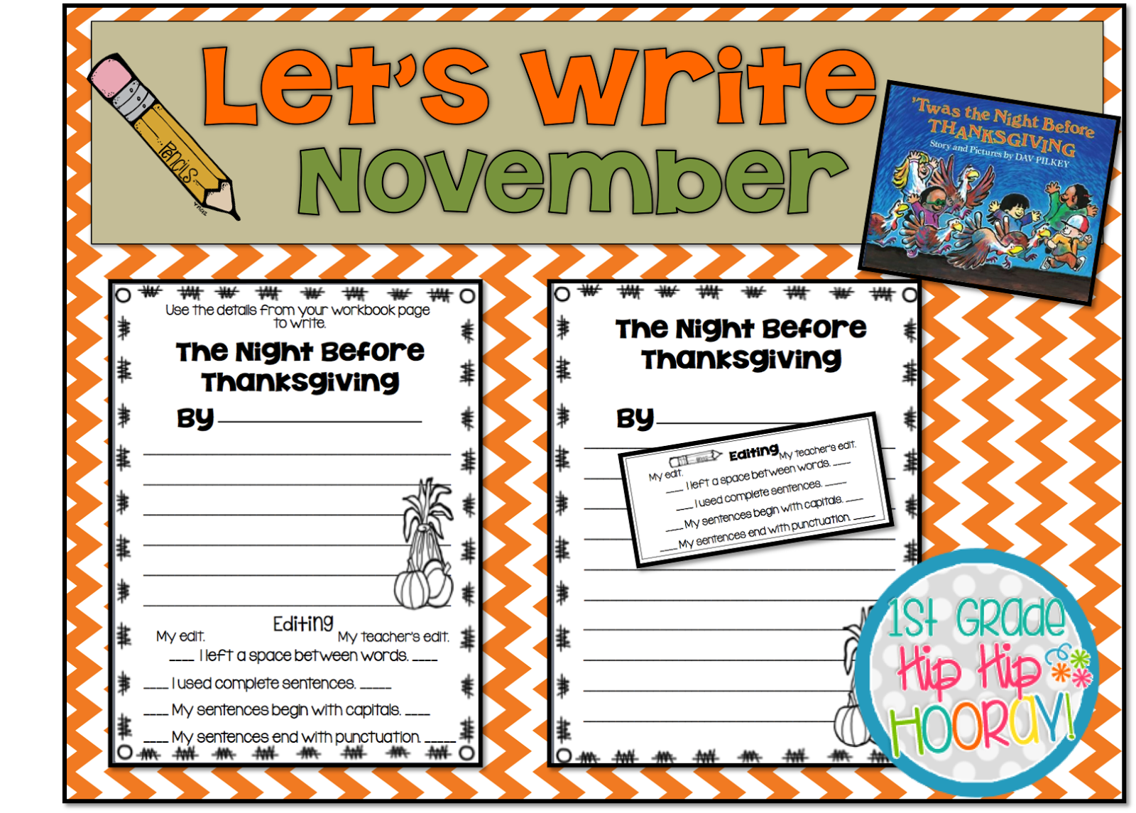 1st Grade Hip Hip Hooray!: Let's Write With a November Theme