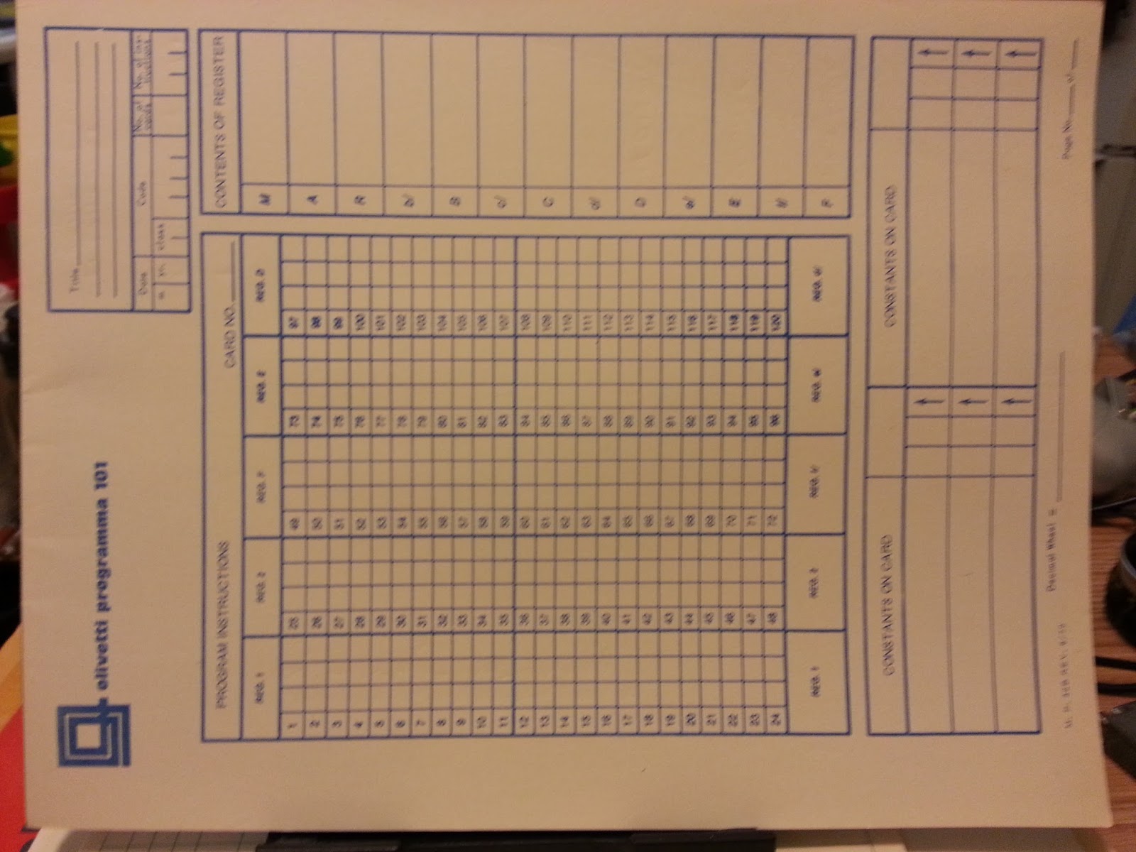 Jim's collections: Olivetti Programma 101 coding form sheet