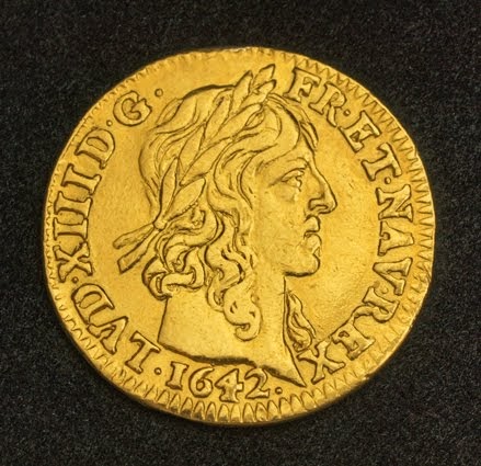 French Gold Coin ½ Louis (Demi-louis d'or), King Louis XIV, minted 1642 ...