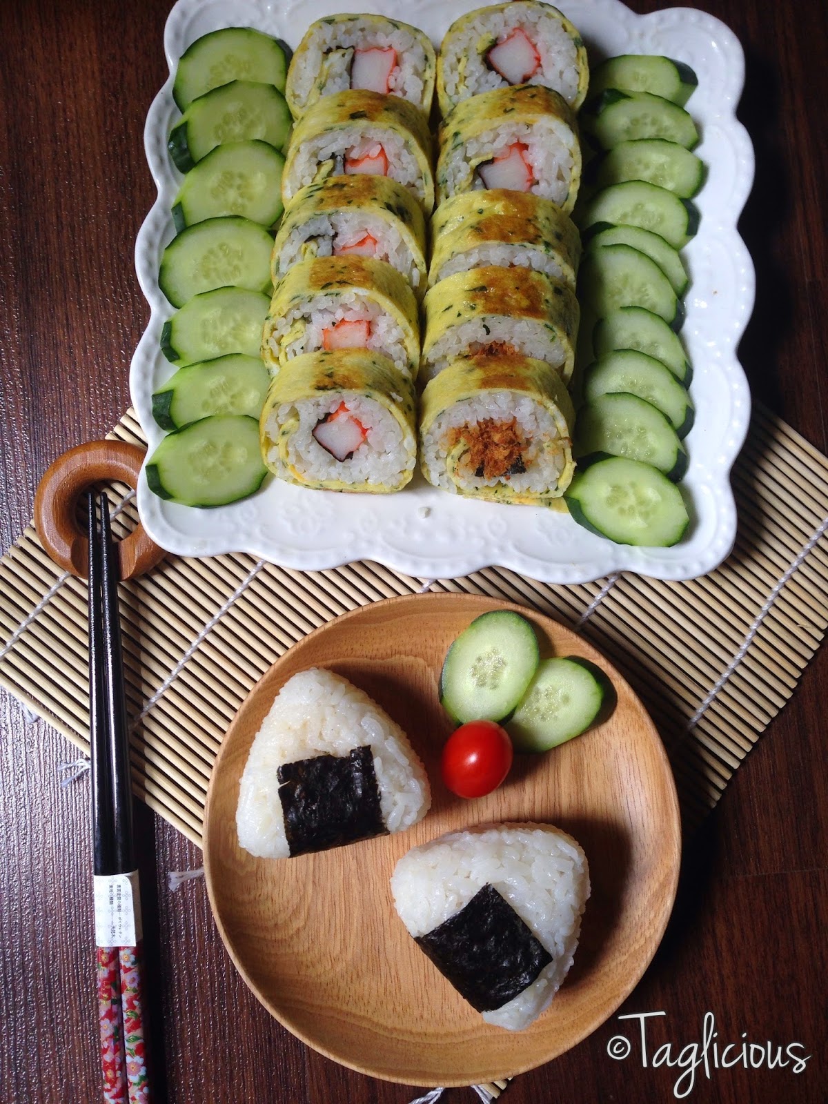 TAGlicious: Egg Spinach Sushi rolls & Onigiri