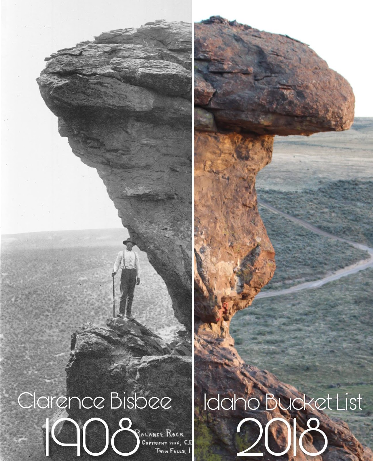 Balanced Rock, Idaho - Photos 110 years apart