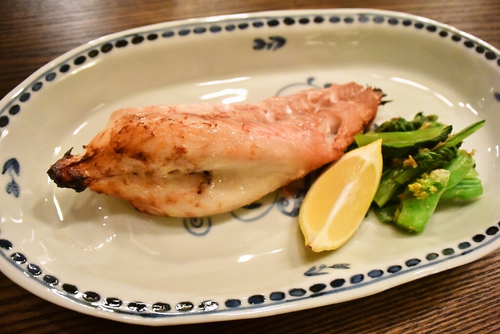 Kinki no shiokojiyaki / grilled channel rockfish marinated in salted ...