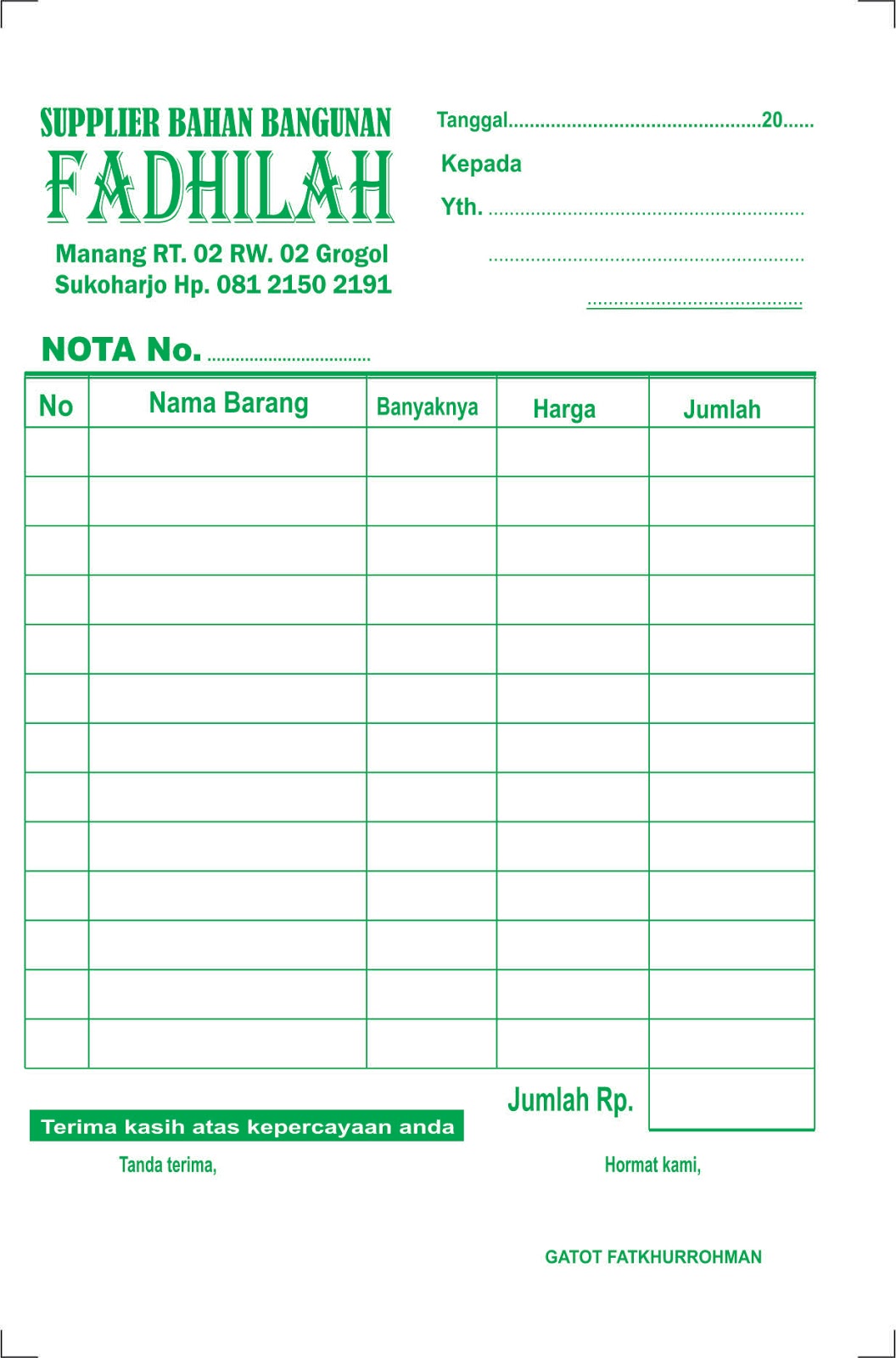 pankreasadv: nota suplier pasir