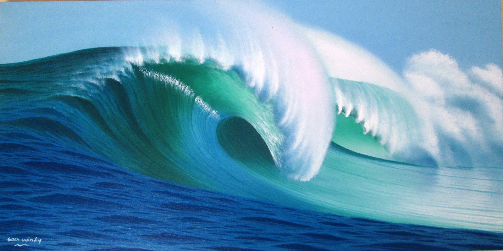 Wave art Painting Original Oil On Canvas 40by80cm