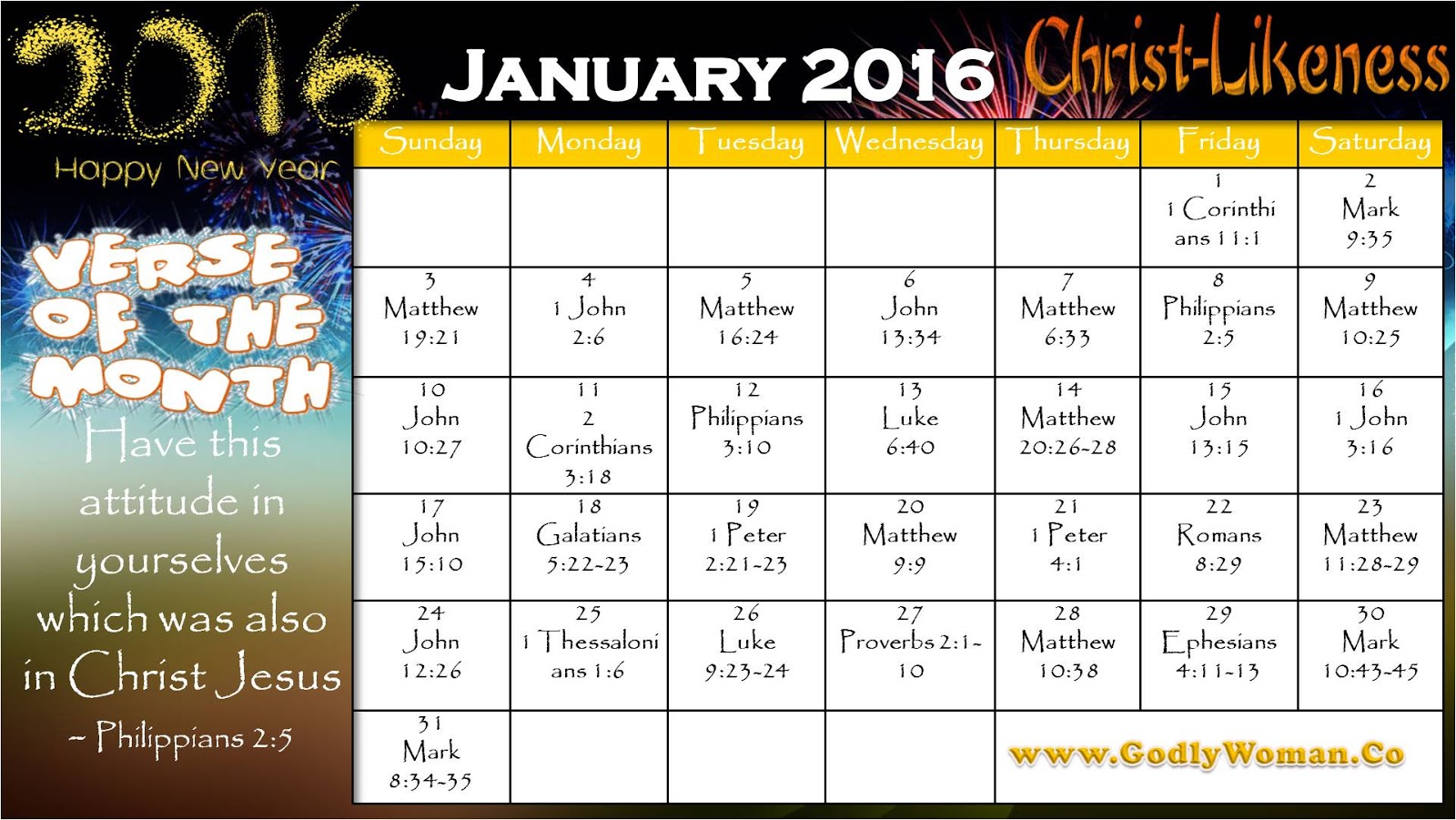 January 2016 - Godly Woman Daily Calendar - Printable Version