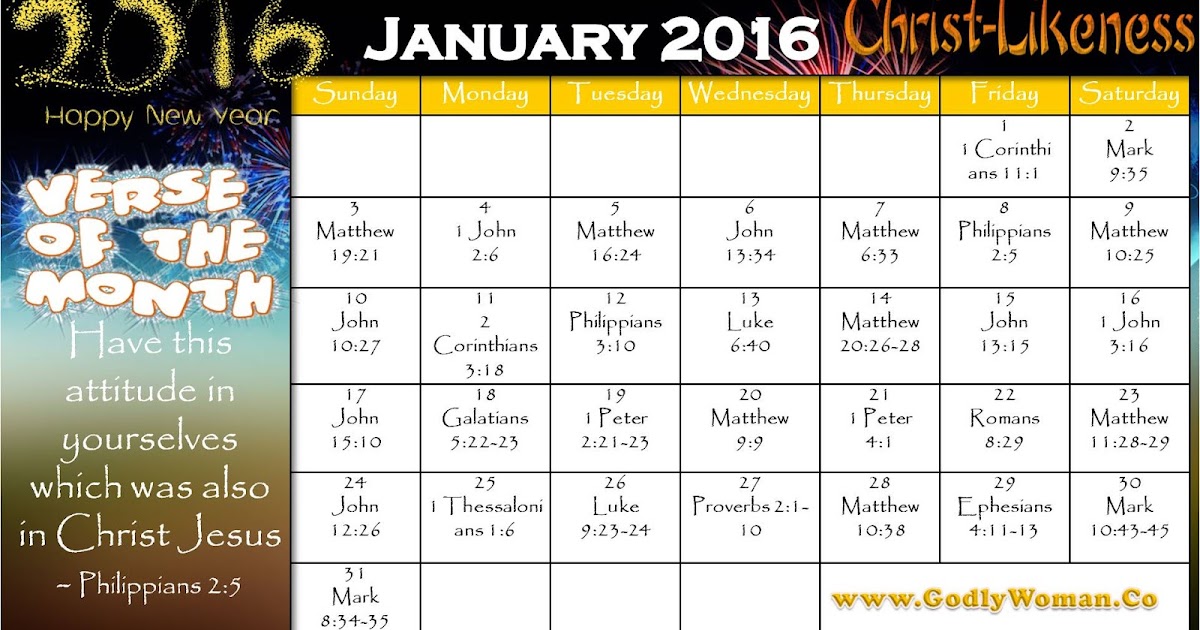 January 2016 - Godly Woman Daily Calendar - Printable Version