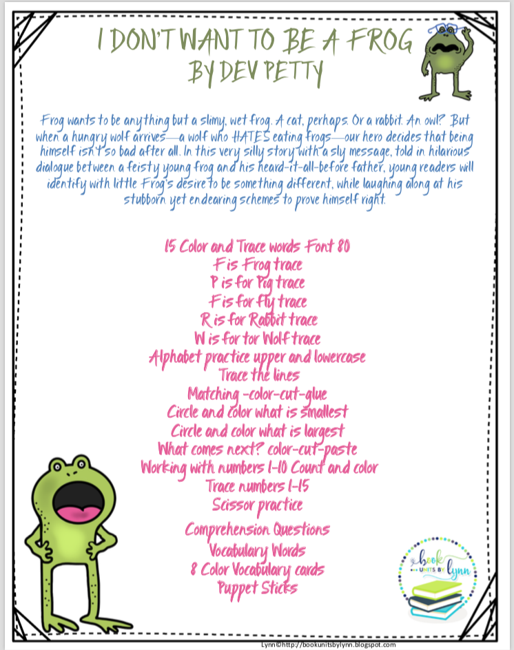 I DON’T WANT TO BE A FROG BOOK UNIT ~ Book Units by Lynn