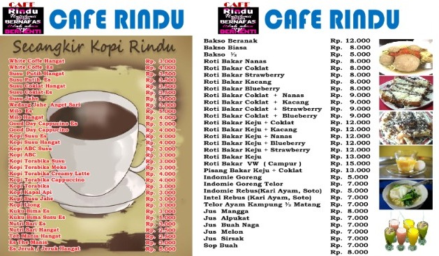 CAFE & WARNET GAME ONLINE'RINDU': menu makanan dan minuman