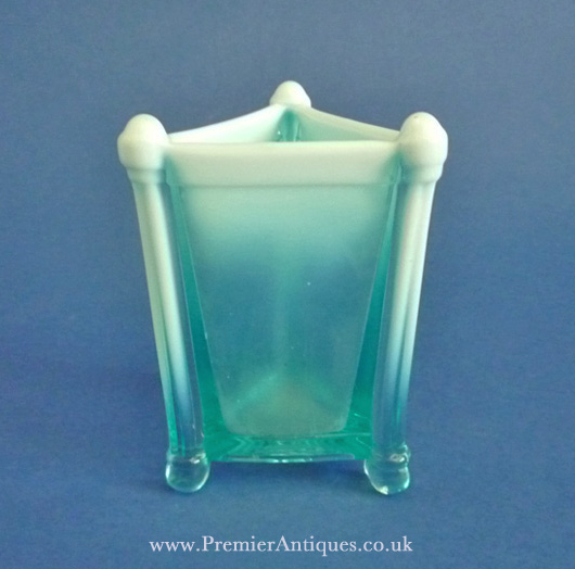 Premier Antiques: Greener Blue Pearline Glass 'Triangle' Vase