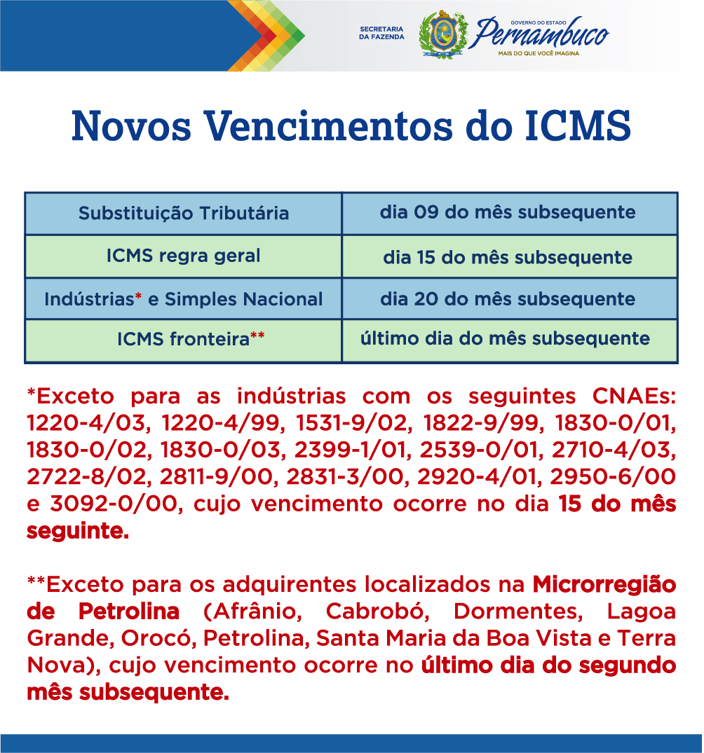 DUARTE CONTÁBIL: ICMS - NOVOS VENCIMENTOS