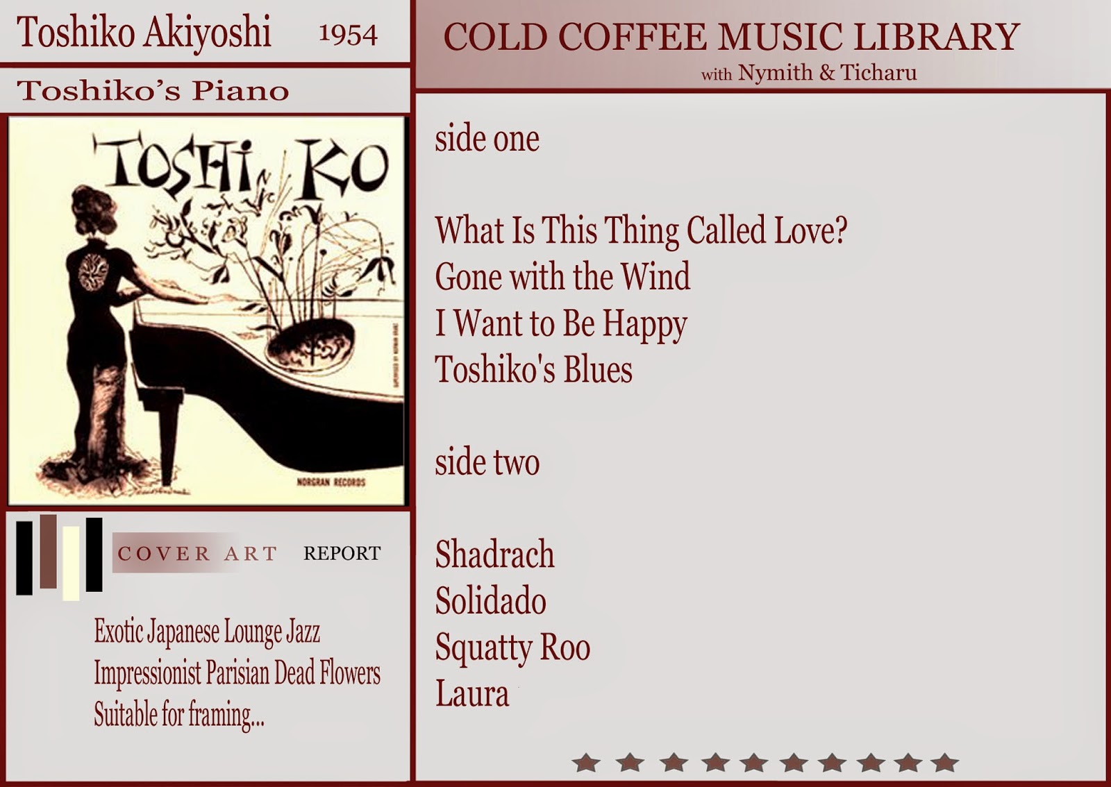 The Cold Coffee Music Library: 1954 - Toshiko's Piano