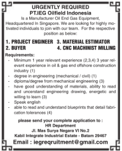 Lowongan Kerja PT. IEG Oilfield Indonesia | BATAM LINK