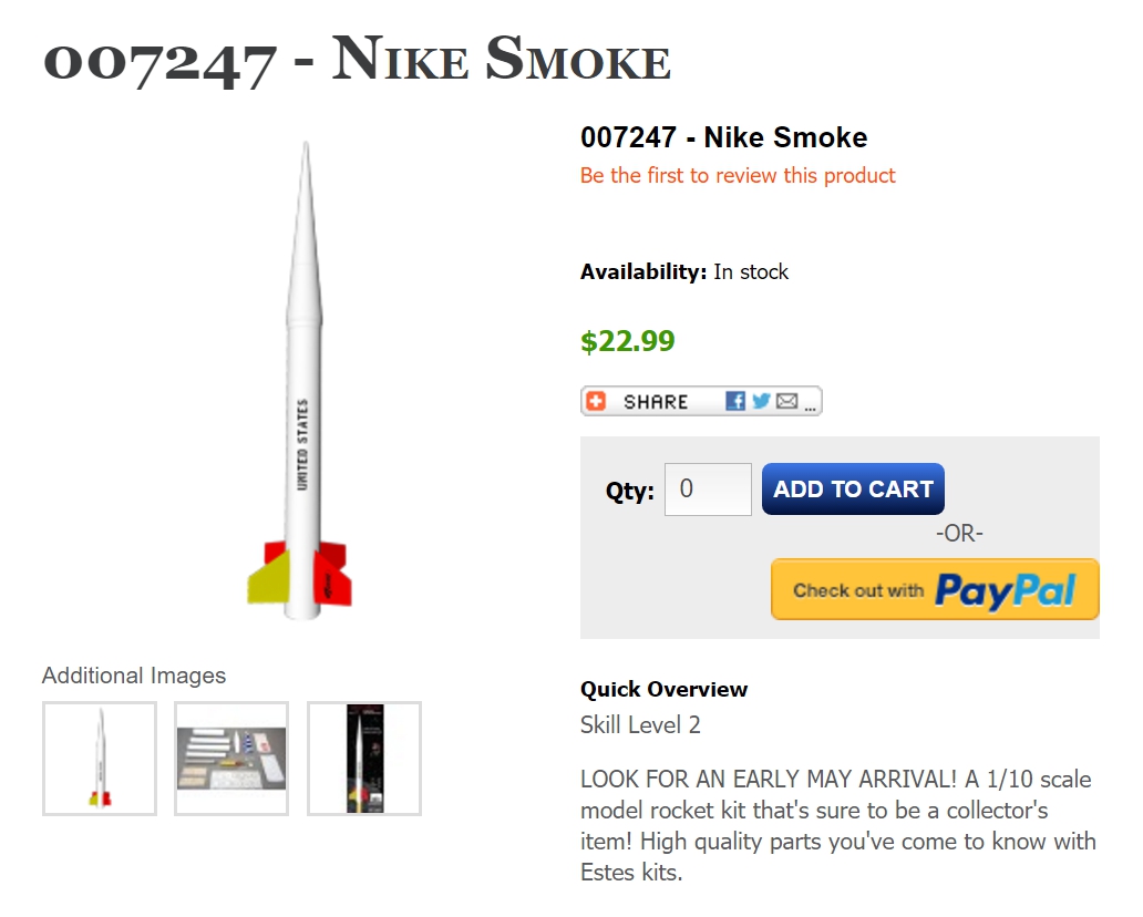 Model Rocket Building: Estes Nike Smoke Available!