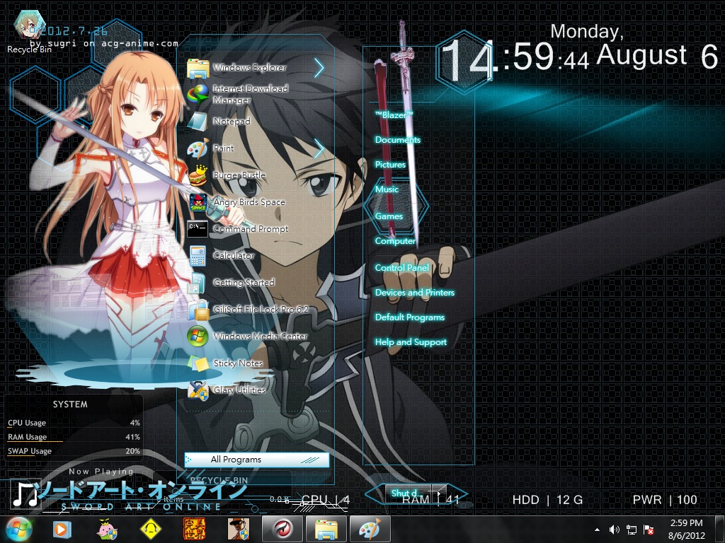Welcome To My Blog: Windows 7 theme [Sword Art online]