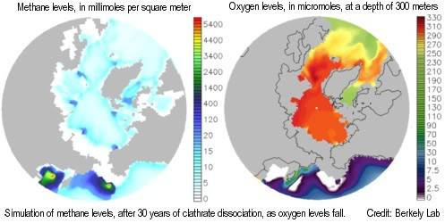 Methane hydrates: Large areas of open ocean starved of oxygen