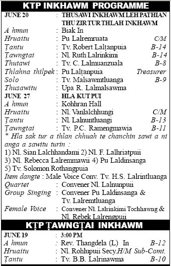 KTP, MISSION VENG BRANCH: INKHAWM PROGRAMME