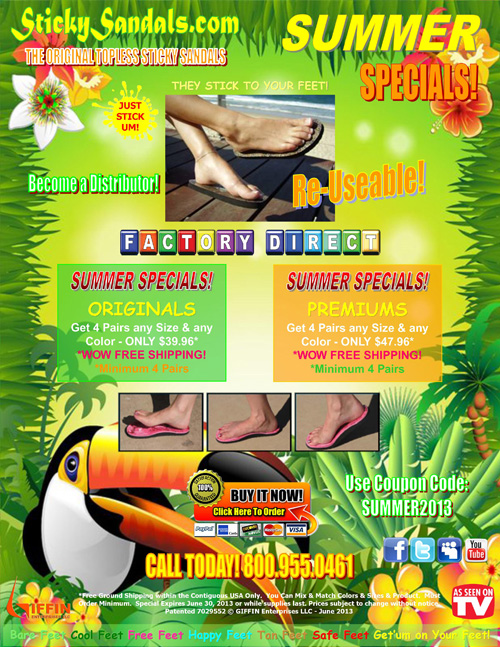 TOPLESS SANDALS: Topless Sticky Sandals Special Summer Savings Free ...