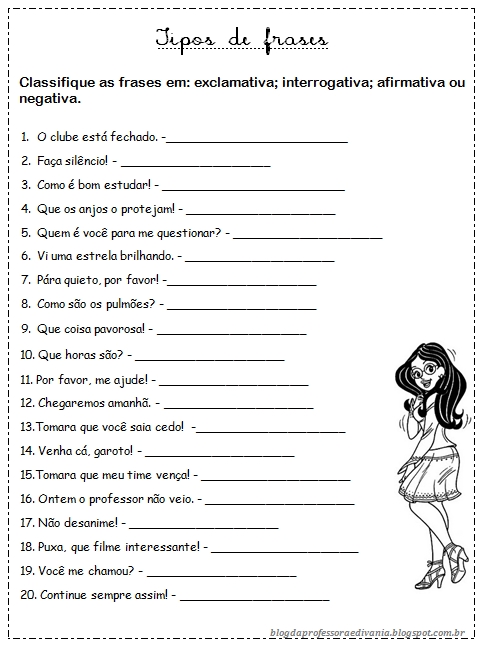 Blog da professora Edivania: TIPOS DE FRASES
