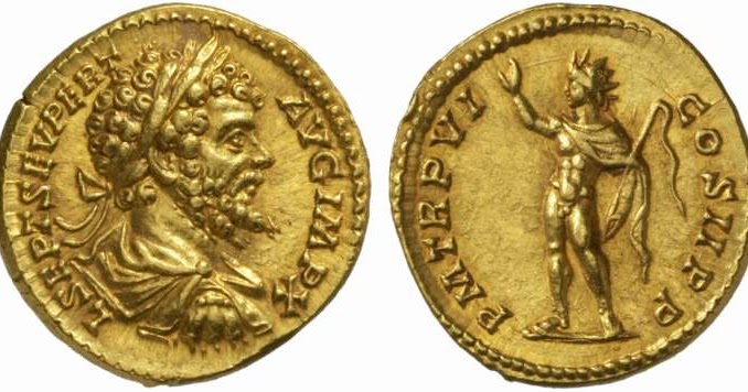 La primera moneda romana con sol invicto, un áureo de Septimio Severo ...