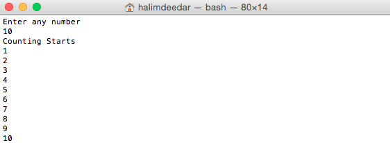 Halim Deedar: Shell Script for Counting upto required number