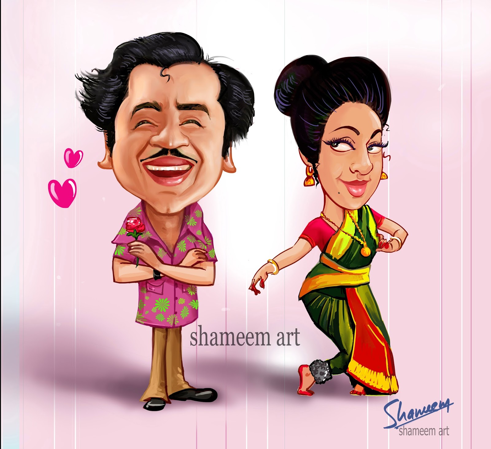 Creative Artist. Shameem : prem nazeer and sheela caricature