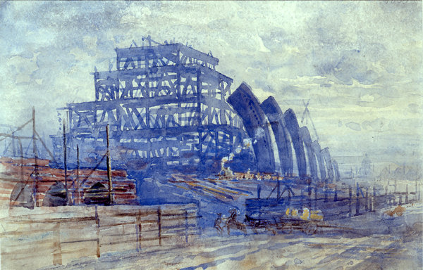 British Art: Frederick Barnard - The Construction of the Train Shed, St ...