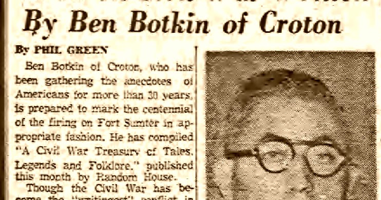 EverythingCroton: BOOK ON CIVIL WAR WRITTEN BY BEN BOTKIN OF CROTON, 1960