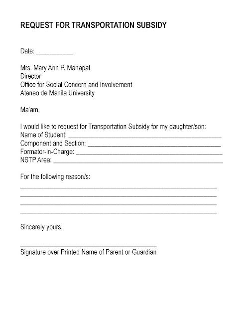 NSTP PLUS: Request for transportation subsidy