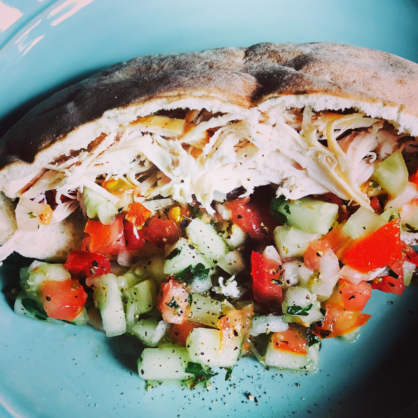 ROTISSERIE CHICKEN WITH ARABIC SALAD PITA SANDWICH