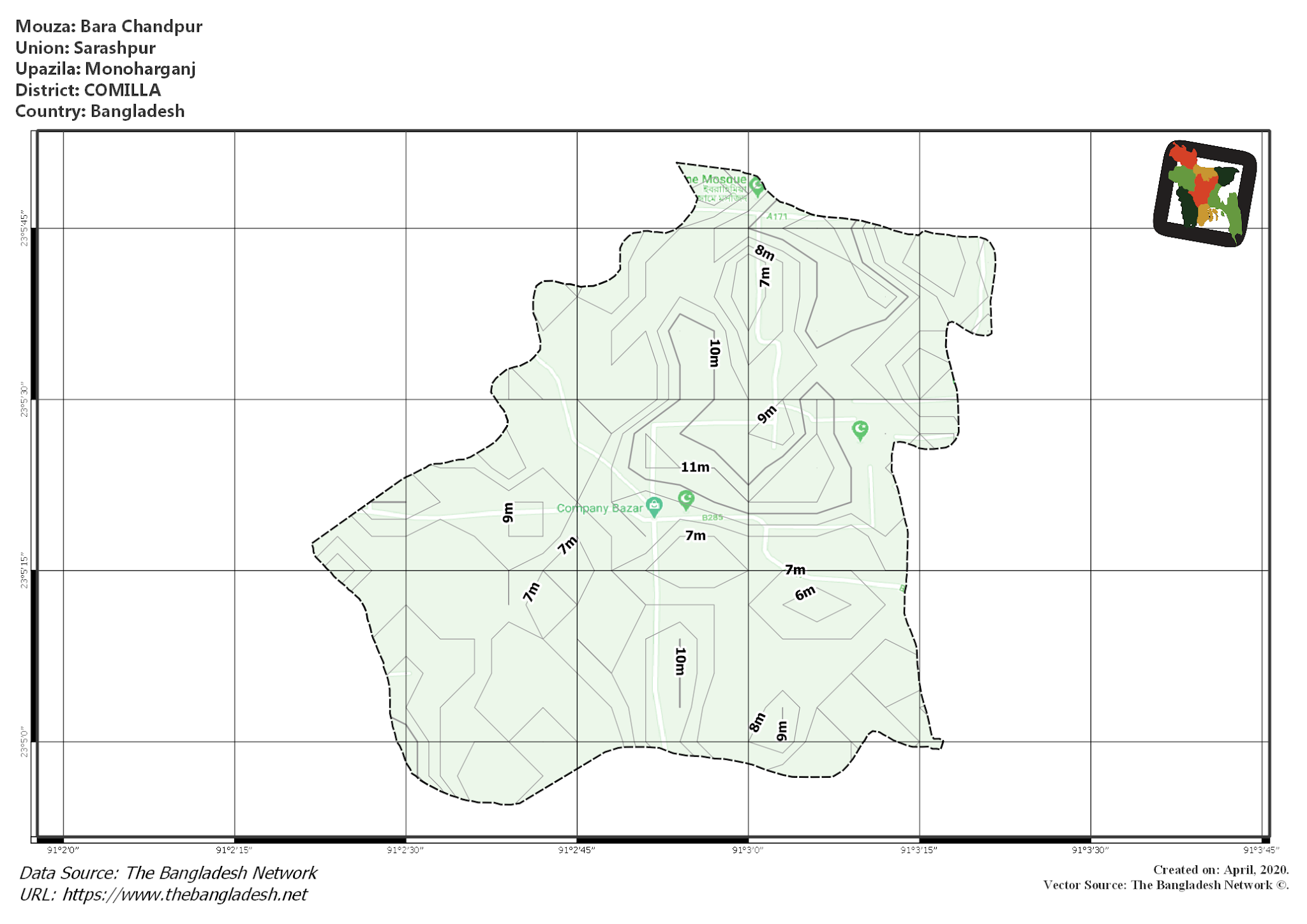 Map of Bara Chandpur Mouza, Monoharganj, Comilla
