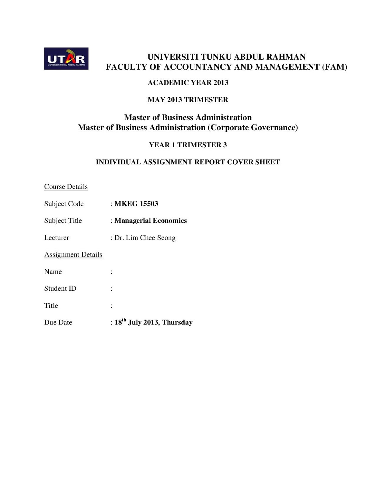 UTAR Part Time MBA Study Diary: MKEG15503 Managerial Economics Unit ...