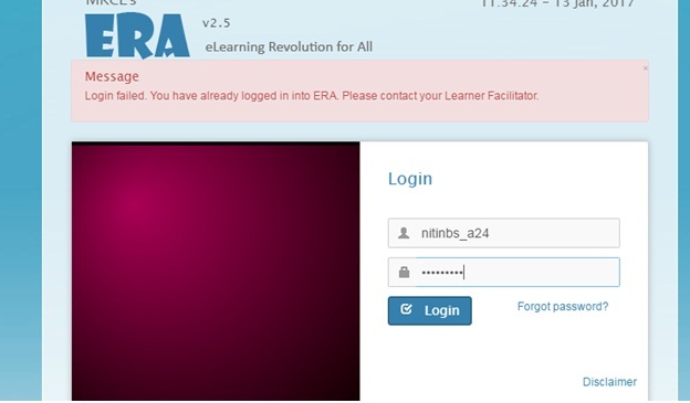 ERA-OES Solutions: ERROR : Login Failed. You have already logged in ...