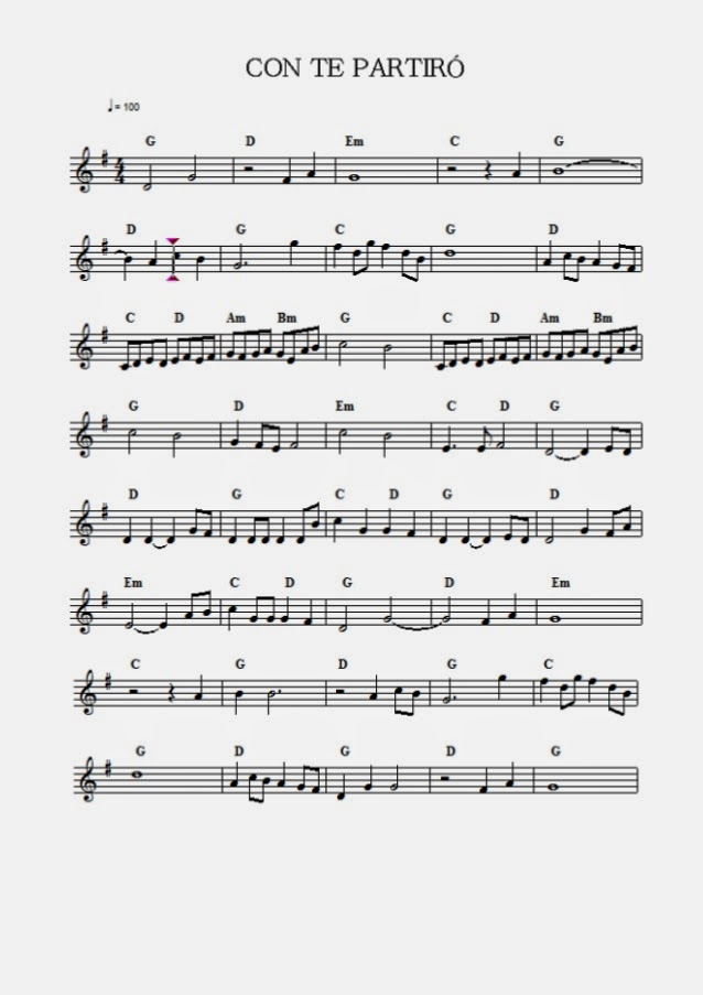 Partituras para Violino: Con Te Partiró - Andrea Bocelli