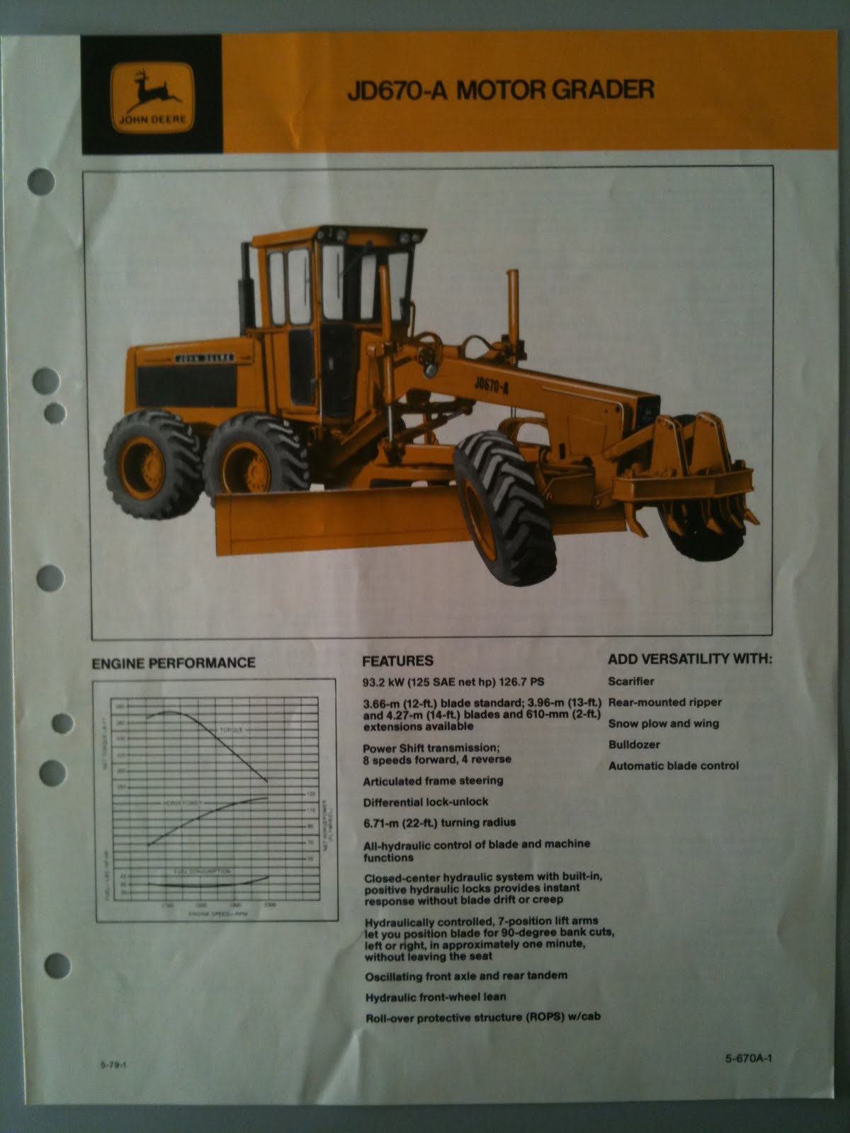 Earthmoving Machinery Sales Brochures: John Deere Motor Grader JD670-A #166