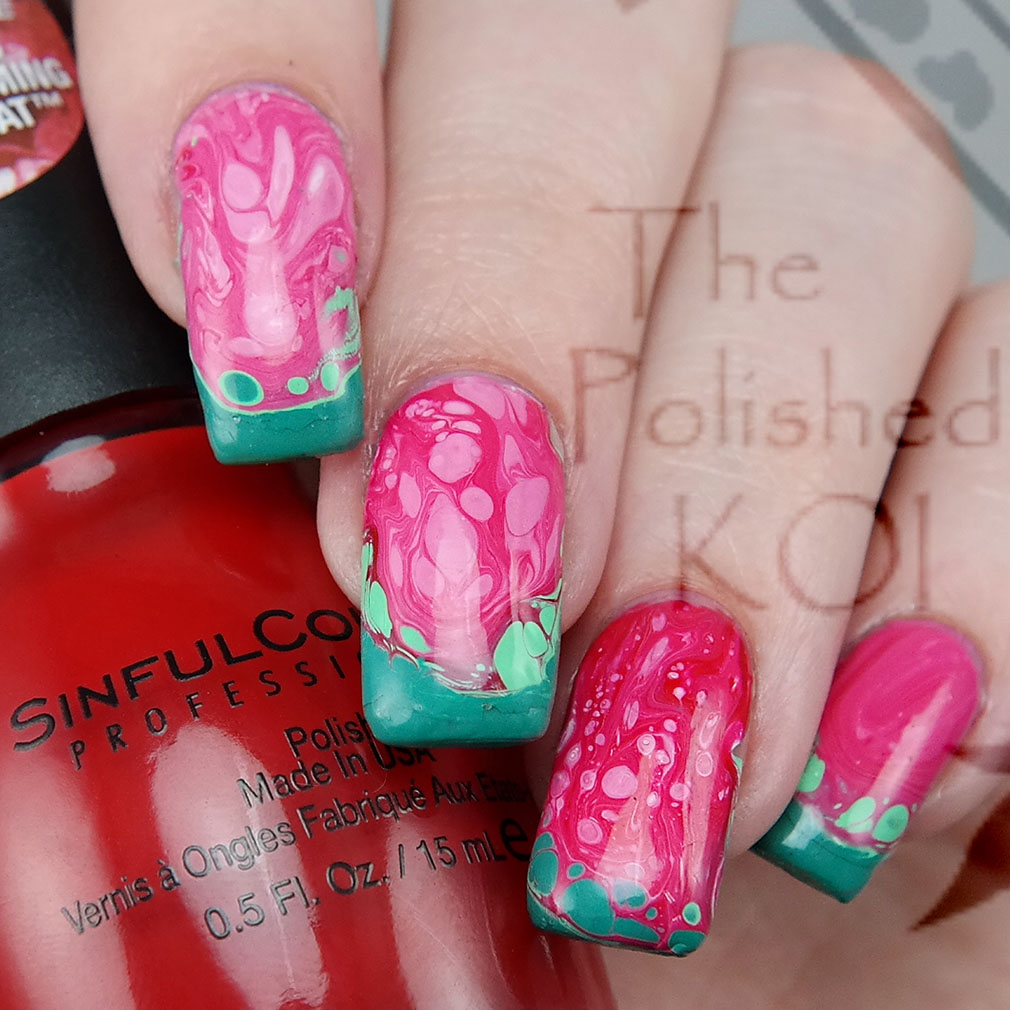 The Polished KOI: Watermelon Fluid Nail Art ft. Sinful Colors Redrum