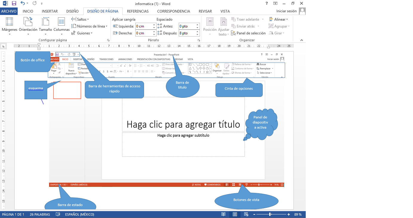 Informatiica y computación : Partes de la ventana de powerpoint