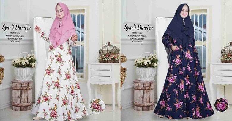 Model Baju Gamis Motif Bunga Terbaru 2019 - Seputar Model
