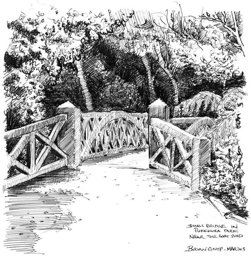 Sketchy Drawings: Small bridge in Pukekura Park