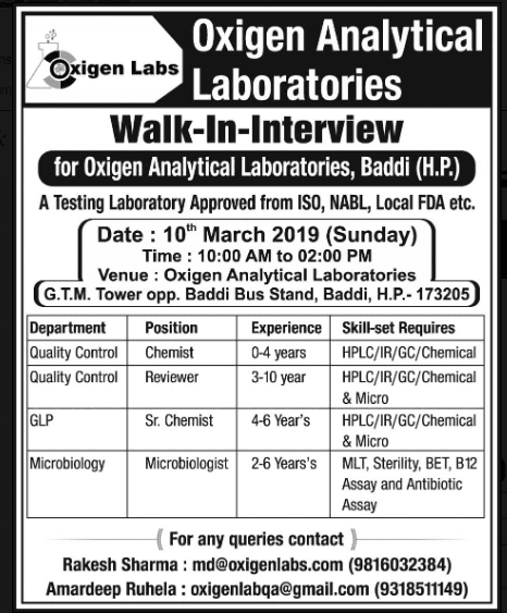 Oxygen Analytical Laboratories For Multiple Positions Opening Walk In ...