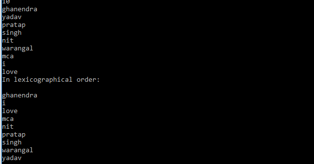 C Program To Sort Elements In Lexicographical Order Dictionary Order Using For Loop