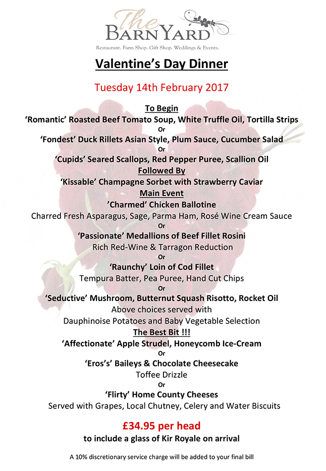 Notice Board | News From Upchurch Matters: Valentine's Day Dinner Menu ...