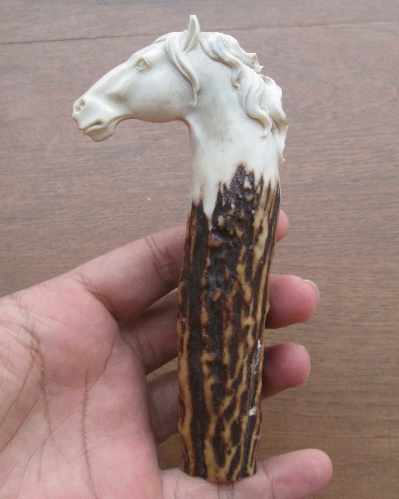 Hand Carved Horse Head Handle in Antler - Bone Pendants | Bone Carving ...