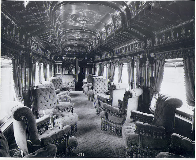 Just A Car Guy: Interior of Rococo period Pullman car. late 1800s