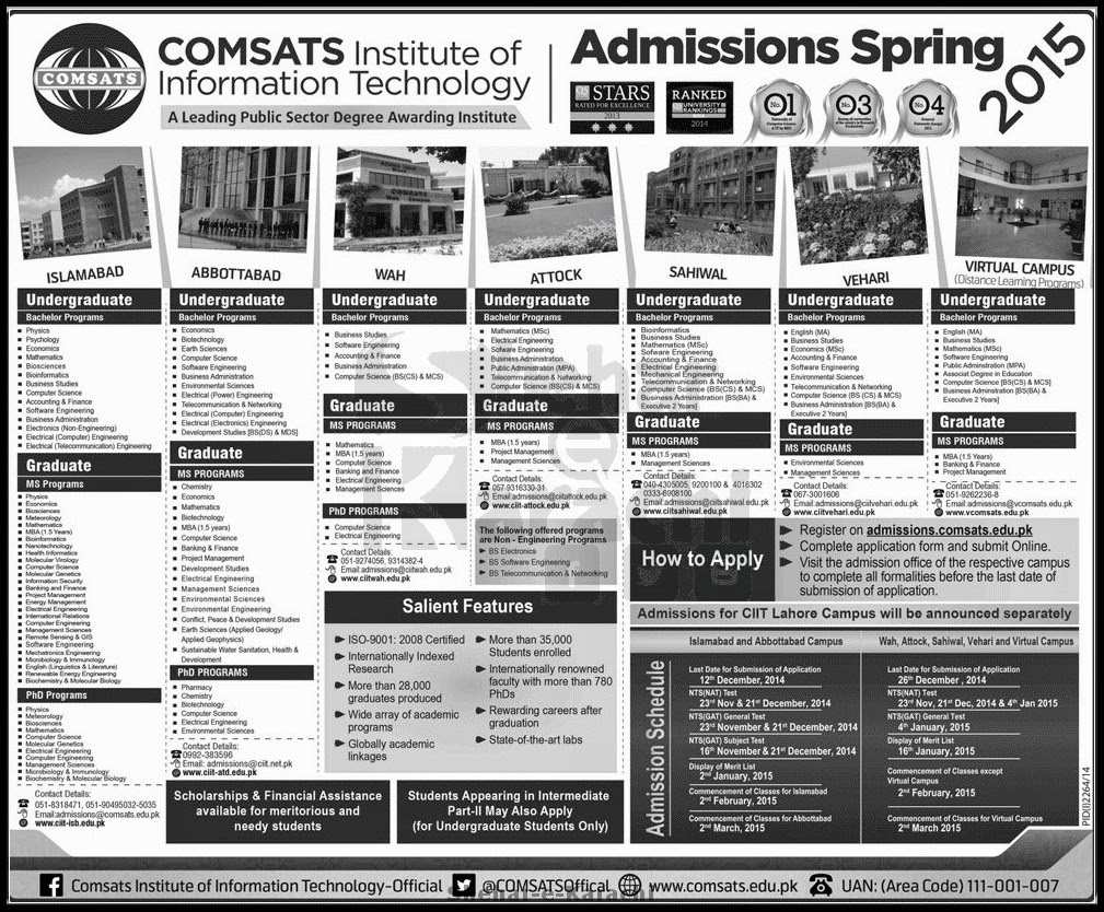 COMSATS Institute of Information Technology Admissions 2015 - Shehar-e ...