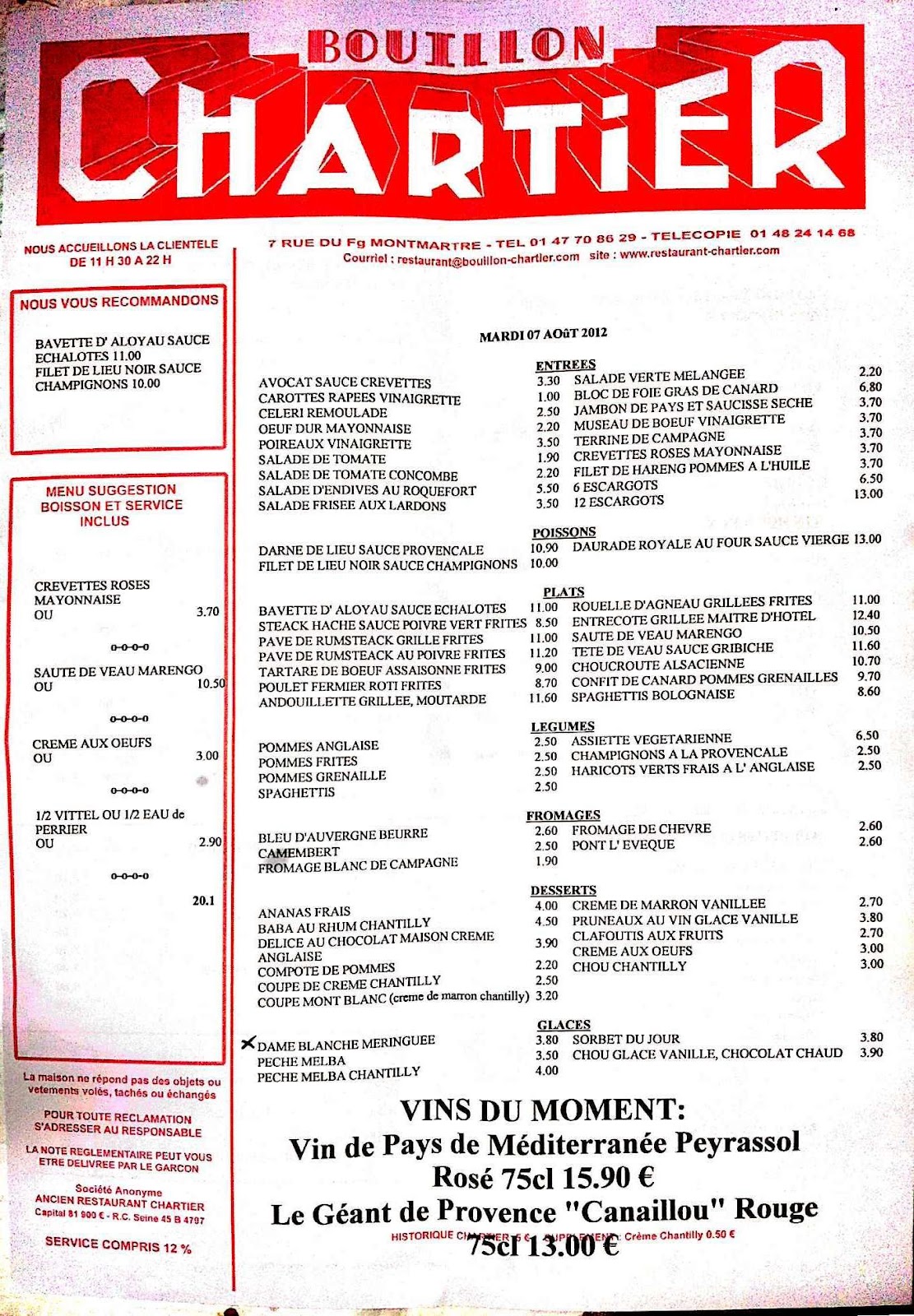 Glasgow Punter: Chartier Restaurant, Paris