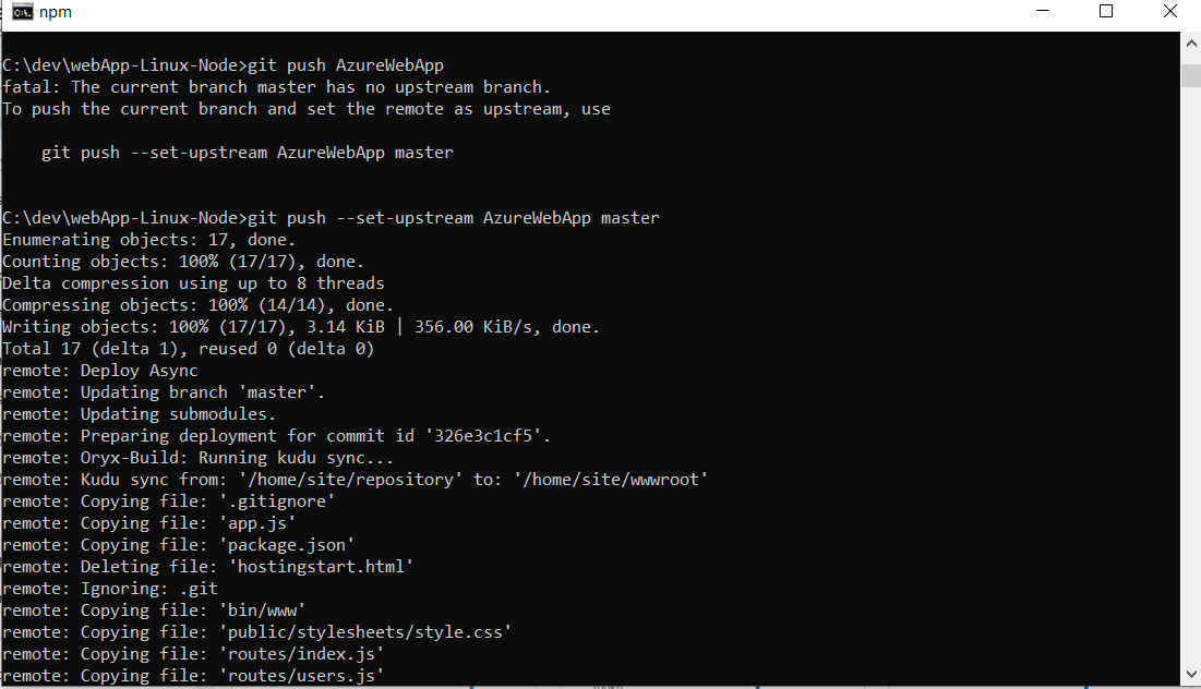 Azure & Co: Build a Node.js application and deploy it (git push) to an ...