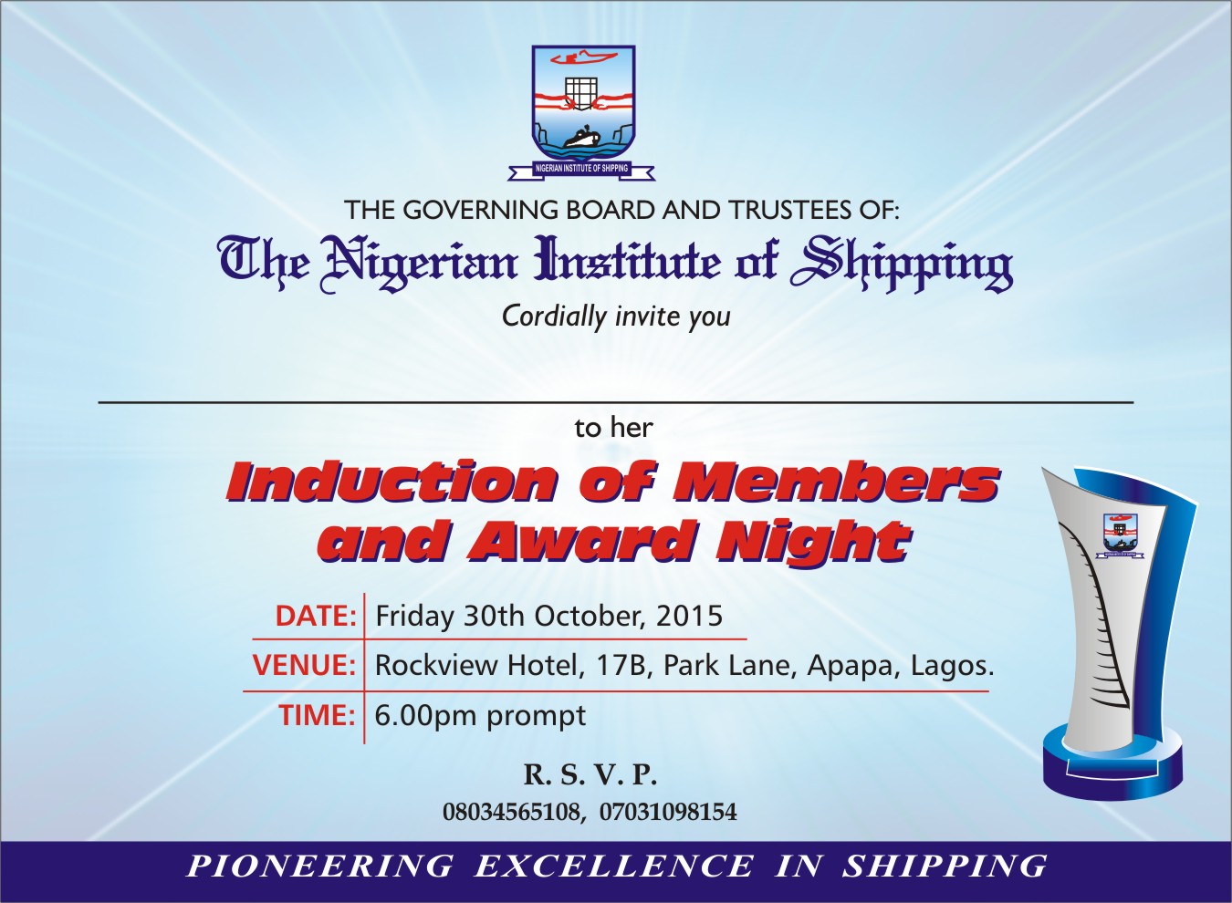 Nigerian Institute of Shipping: INVITATION FOR INDUCTION OF MEMBERS AND ...