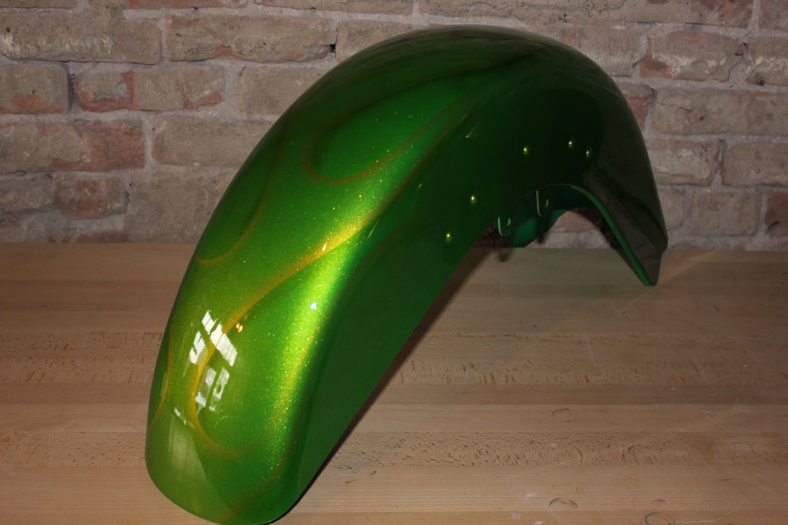 Online Motorcycle Paint Shop: Green and gold ghost flames